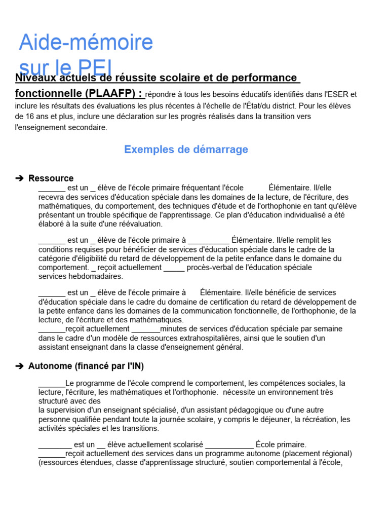 Aide-Mémoire Iep | PDF