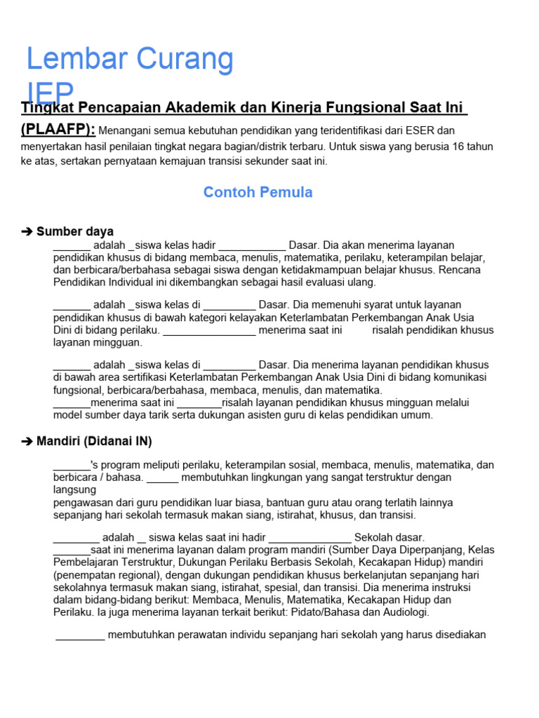 Iep Lembar Contekan | PDF