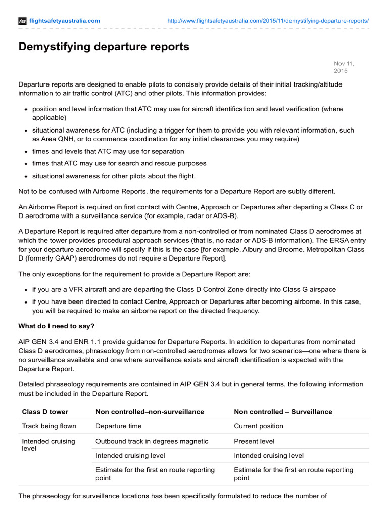 Understanding Departure Reports for Pilots | PDF | Air Traffic Control ...