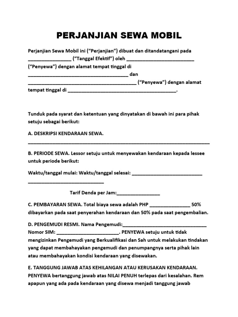 Contoh Perjanjian Sewa Mobil | PDF