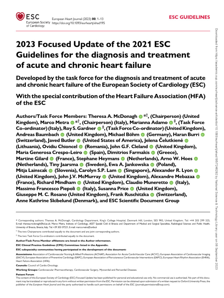 Guideline Esc Heart Failure 2023 | PDF