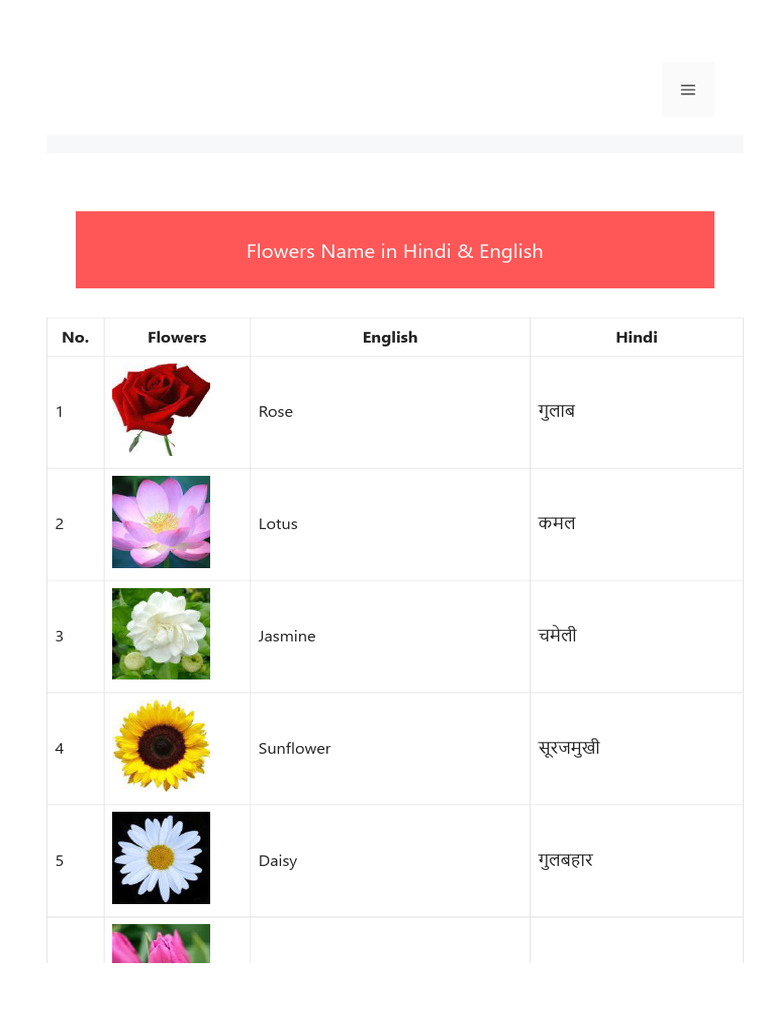 Flowers Name List PDF | PDF