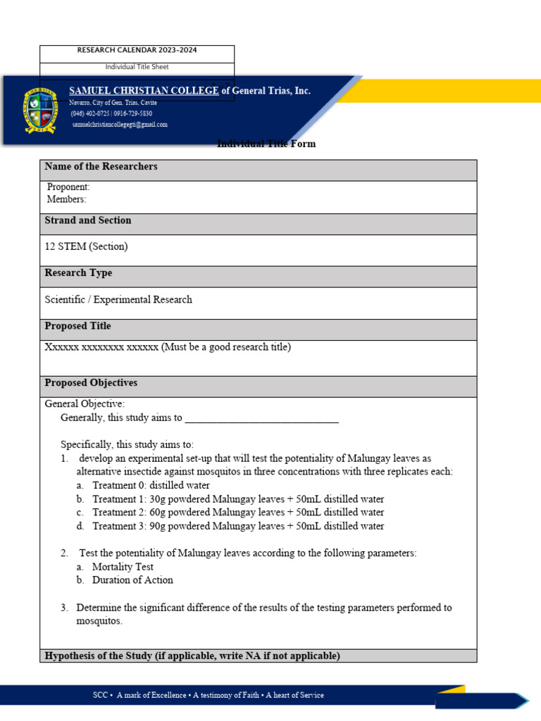 Individual Title Form - STEM | PDF | Physical Sciences | Chemistry