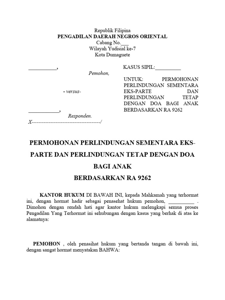Contoh Petisi Perintah Perlindungan Sementara | PDF