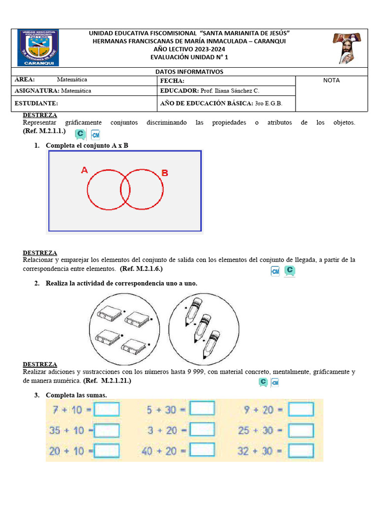 EV. U. 1 MATEMATICA 3ro. | PDF