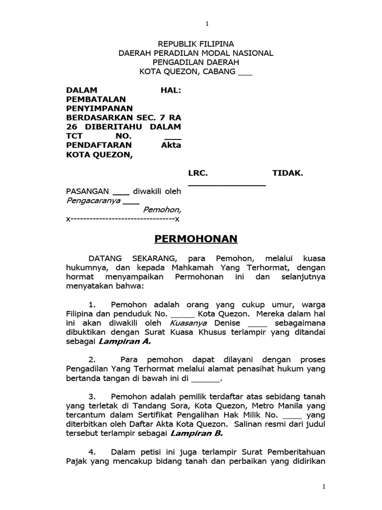 PERMOHONAN. Pembatalan Pasal 7 RA 26 | PDF