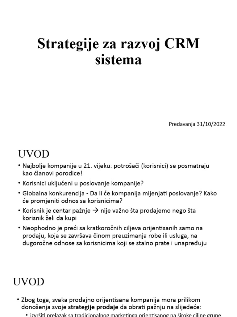 Predavanja 4 - Strategije za razvoj CRM sistema | PDF