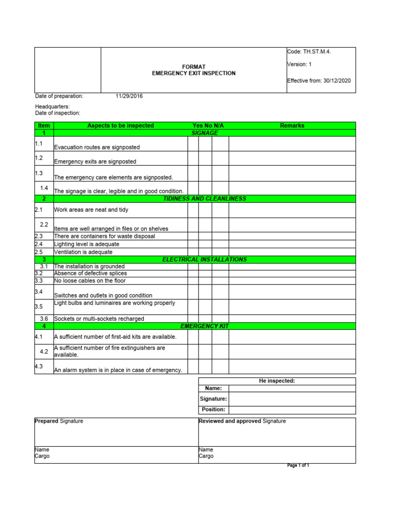 Inspection of Emergency Exits | PDF | Building Engineering | Safety