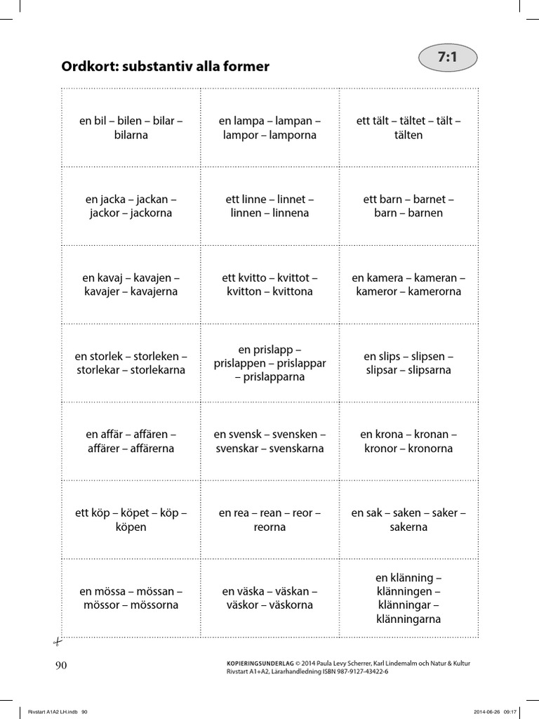 7 - 1 Ordkort - Substantiv Alla Former | PDF