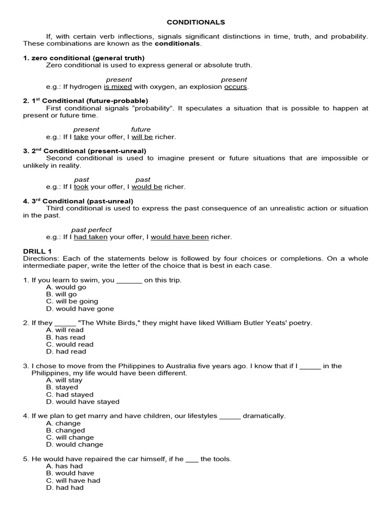 CONDITIONALS Lecture and Drills | PDF | Linguistics CONDITIONALS Lecture and Drills | PDF | Linguistics
