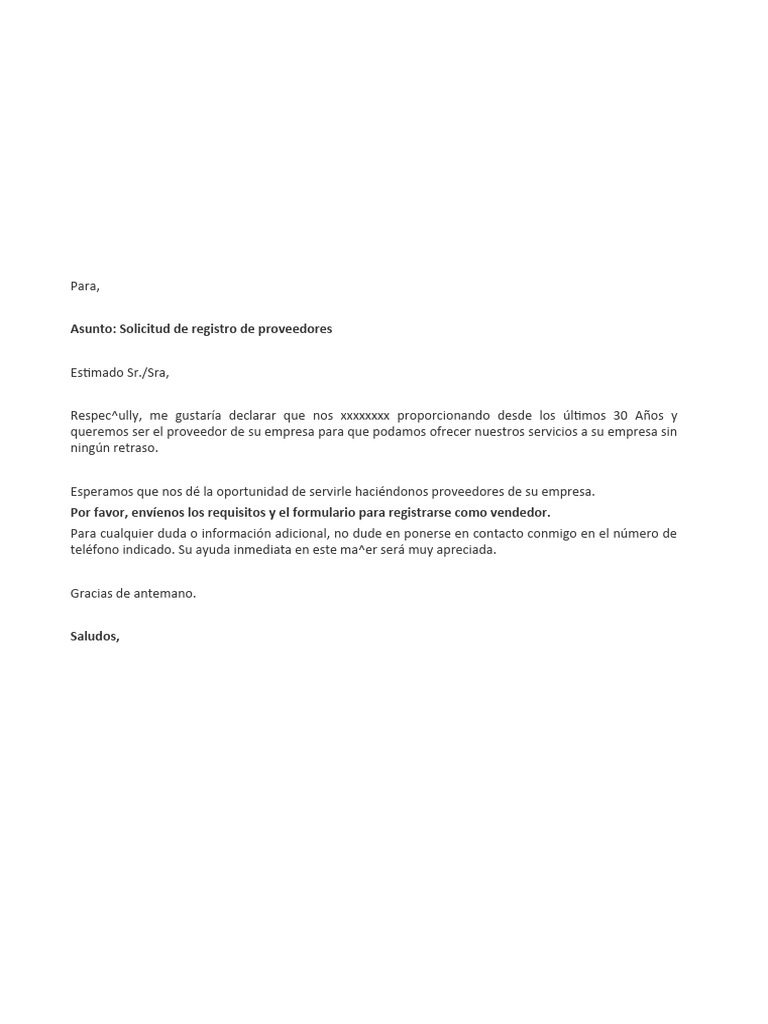 Ejemplo de Carta de Solicitud de Registro de Proveedor | PDF