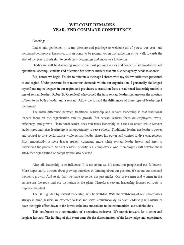 Welcome Remarks Commandcon | PDF | Servant Leadership | Leadership
