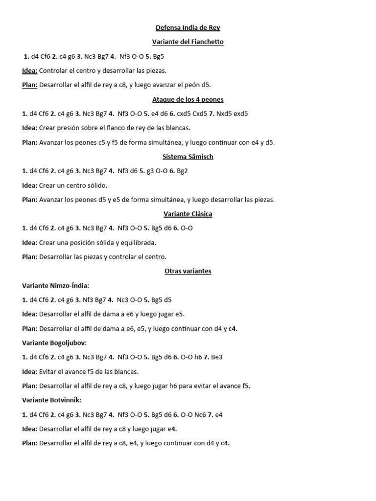 Defensa India de Rey | PDF | Aperturas de ajedrez | Juegos de mesa