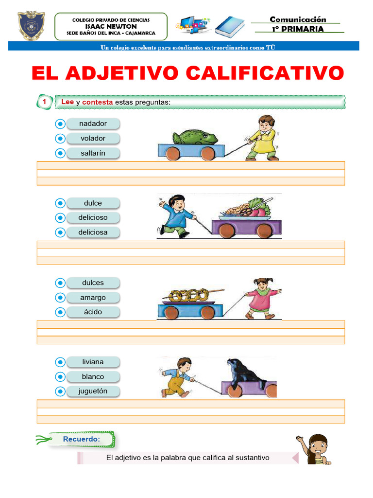 Adjetivos para Primer Grado | PDF | Adjetivo | Morfología Lingüística