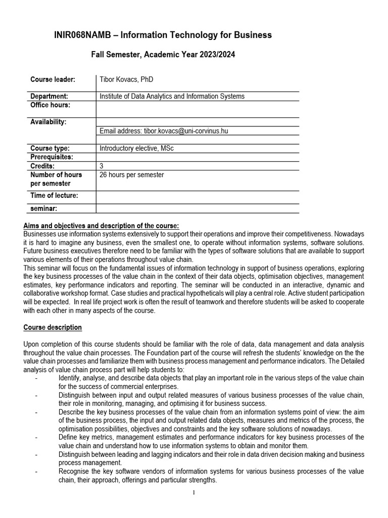 Information Technology For Business - INIR068NAMB | PDF | Business ...