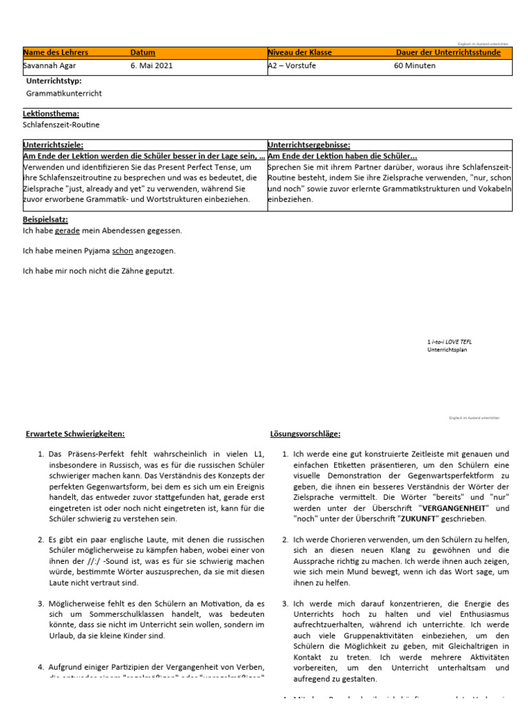 TEFL-Unterrichtsplan 180 Stunden (Aufgabe 2) | PDF