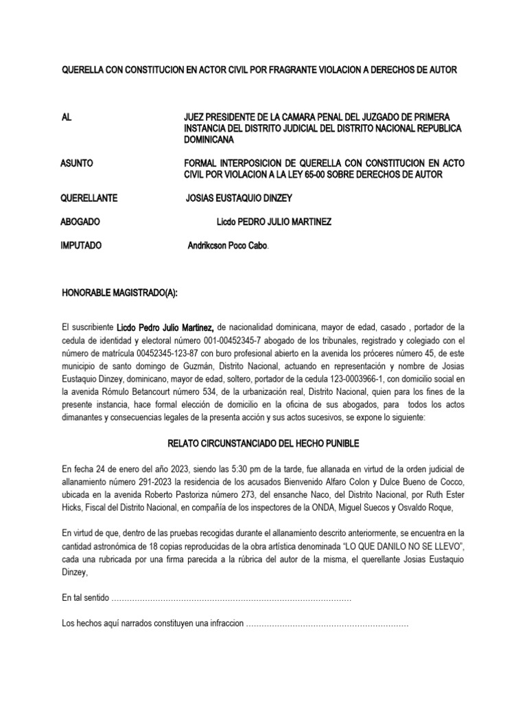 Querella-Con-Constitucion-en-Actor-Civil-por Violacion A Derecho de ...