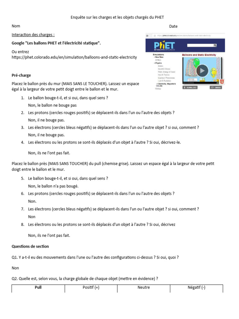 2021 PHET Charging and Charged Object Investigation | PDF | Électron ...