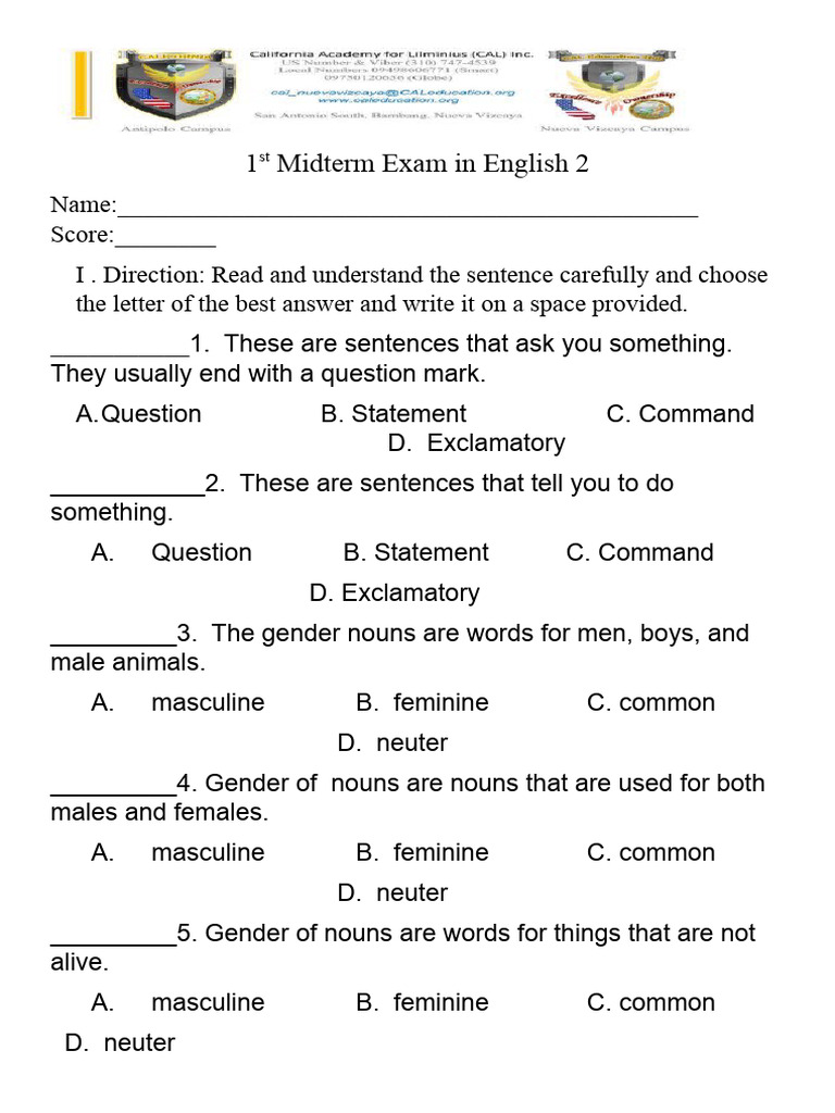 1ST MIDTERM EXAM GRADE New | PDF