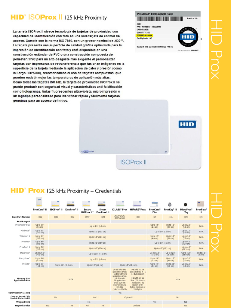 Hid Prox Cards Ficha Técnica | PDF