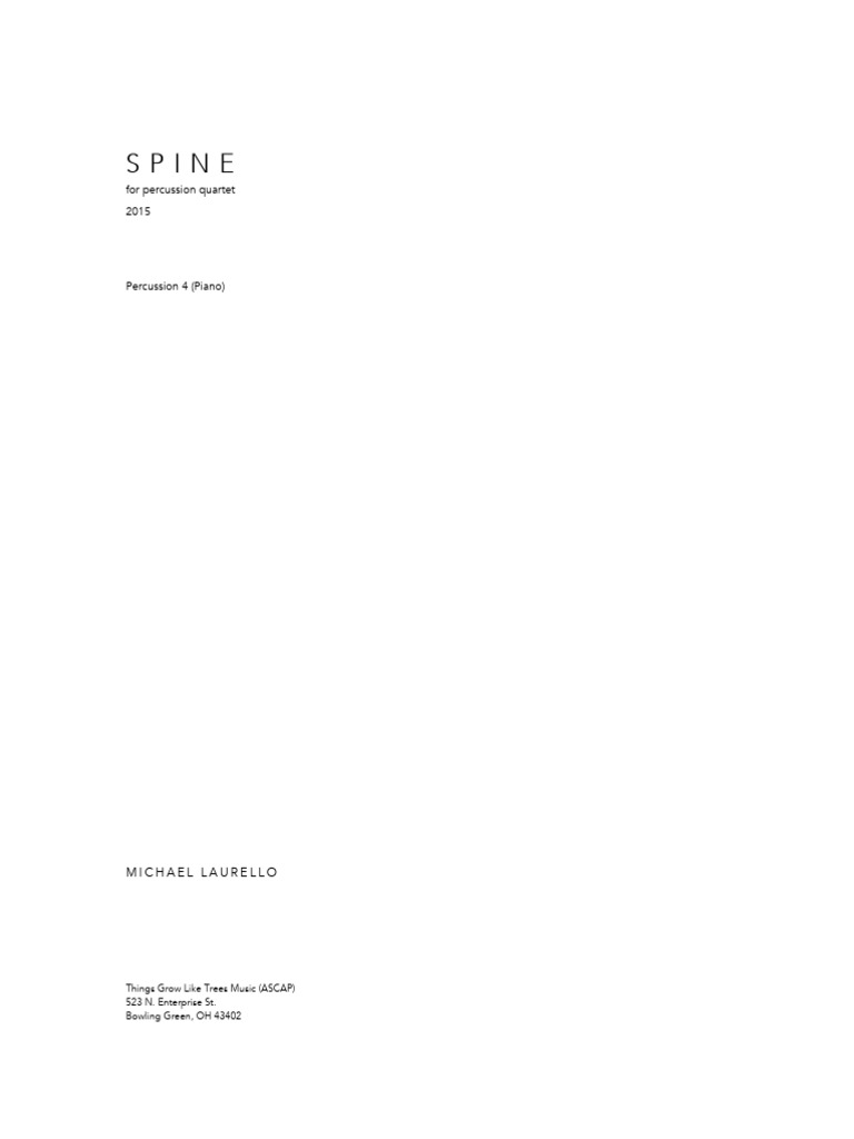 Spine for Percussion Quartet | PDF | Piano | Musical Instruments