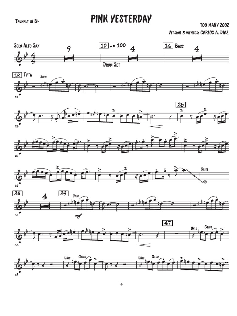 Pink Yesterday - Trumpet in Bb | PDF