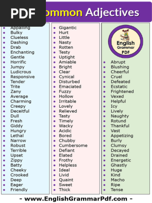 List Of Adjectives 200 Popular Adjectives In English 150 Common