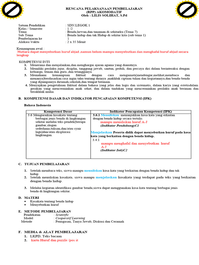 RPP Akomodatif (Abk) | PDF | Seni & Disiplin Bahasa