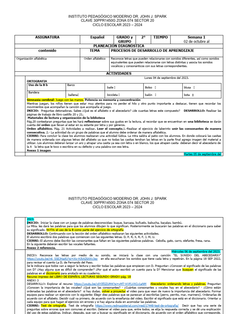 Planeacion 2do Lenguaje Sep Ciclo 23-24 | PDF | Alfabeto | Diccionario