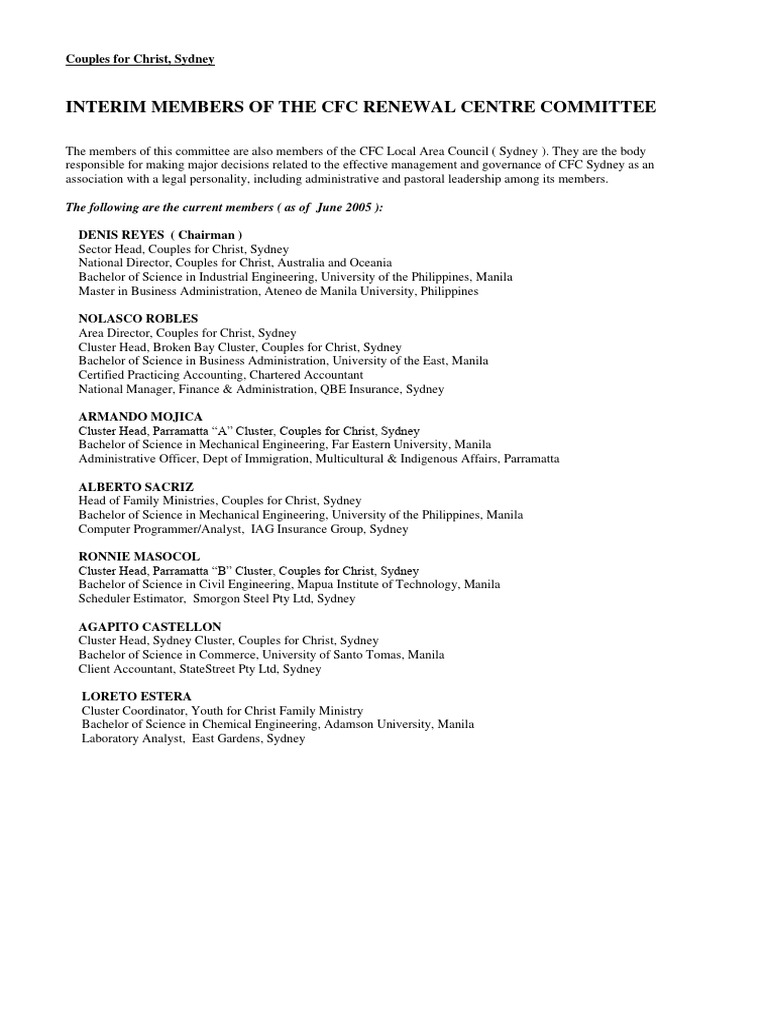 CFC Renewal Committe Members | PDF | Career & Growth | Business