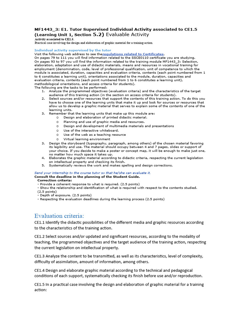 MF1443 - 3 E1. Individual Activity Supervised by The Tutor Associated ... MF1443 - 3 E1. Individual Activity Supervised by The Tutor Associated ...
