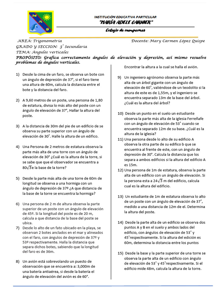 Trigo-3°sec-Angulos Verticales | PDF | Ingeniero civil