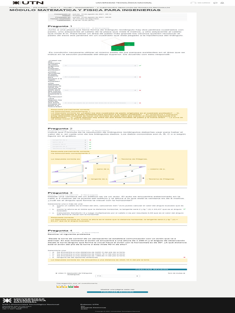 2 Cuestionario Resoluci N de Tri Ngulos Rect Ngulos Revisi N Del Intento | PDF