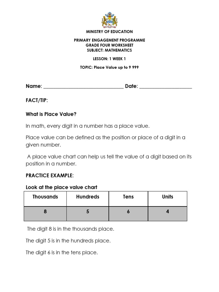 Grade 4 Mathematics Weeks 1-4 Worksheets - Term 1 (2) | PDF | Numbers ...