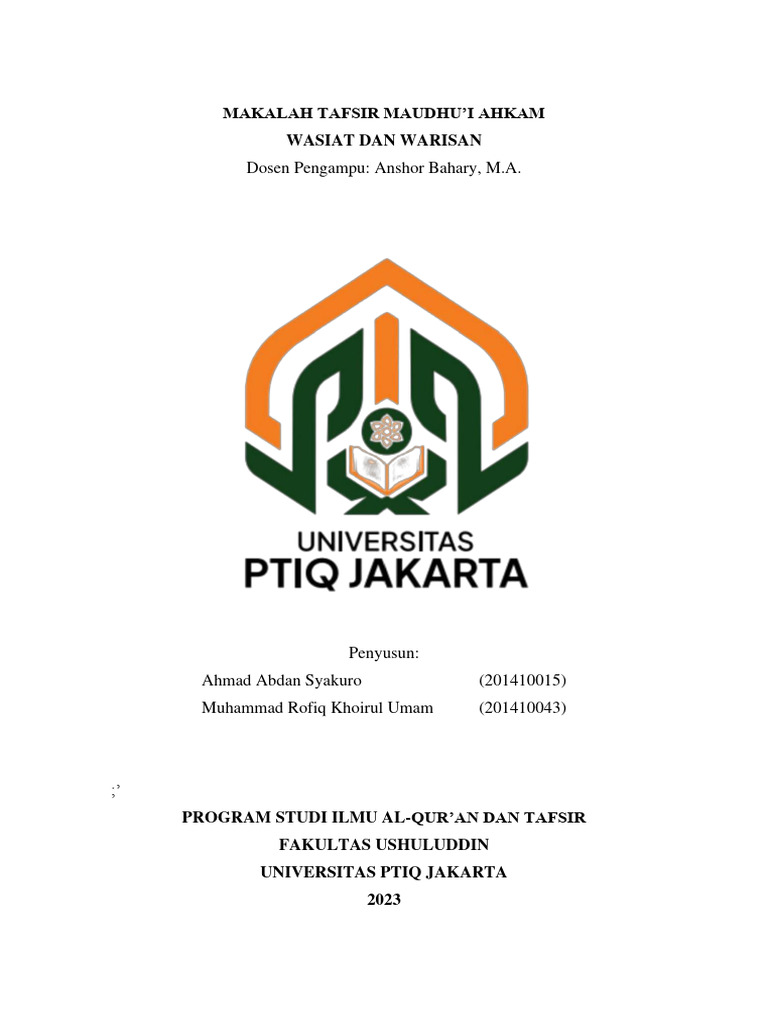 Makalah Tafsir Maudhui Ahkam Wasiat Dan Warisan | PDF | Agama ...