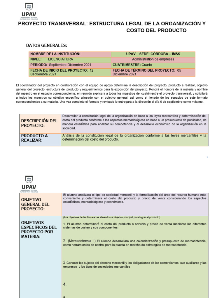 Formato - Planeacion Proyecto 2021 Licenciatura 4o LAE UPAV-Mercadotecnia II | PDF | Crecimiento ...