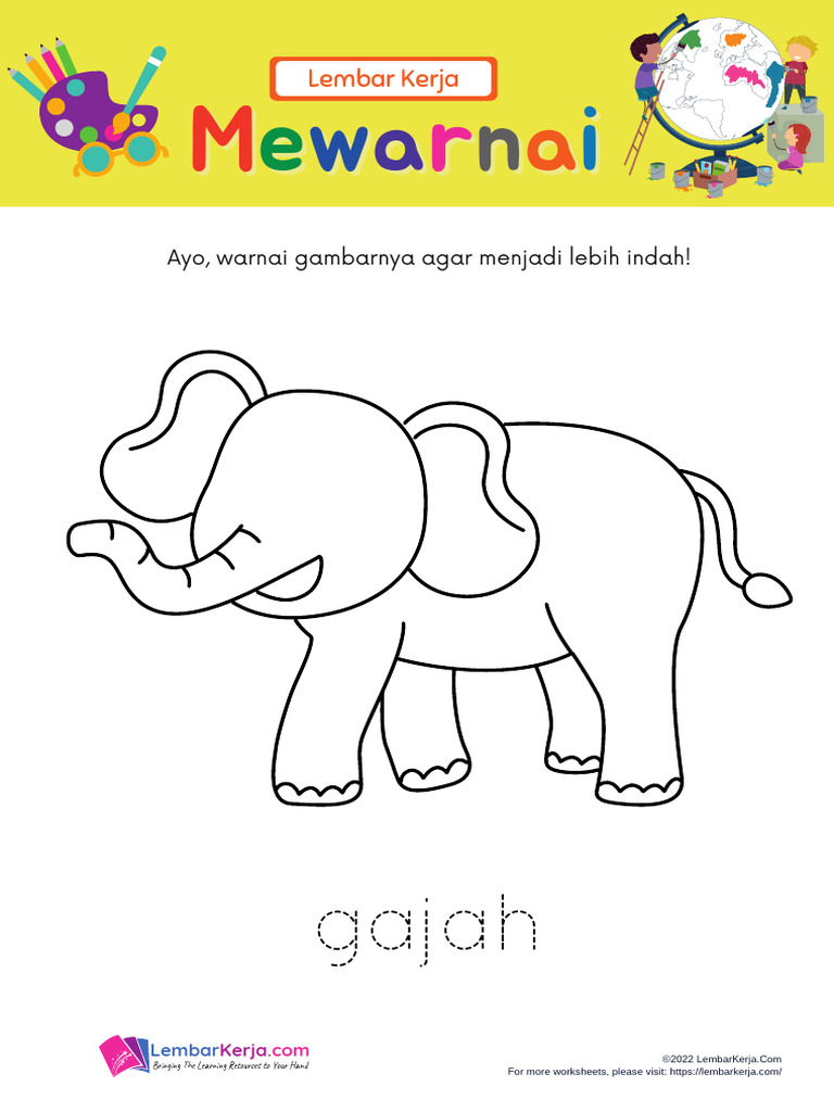 Mewarnai Gambar Gajah Pdf