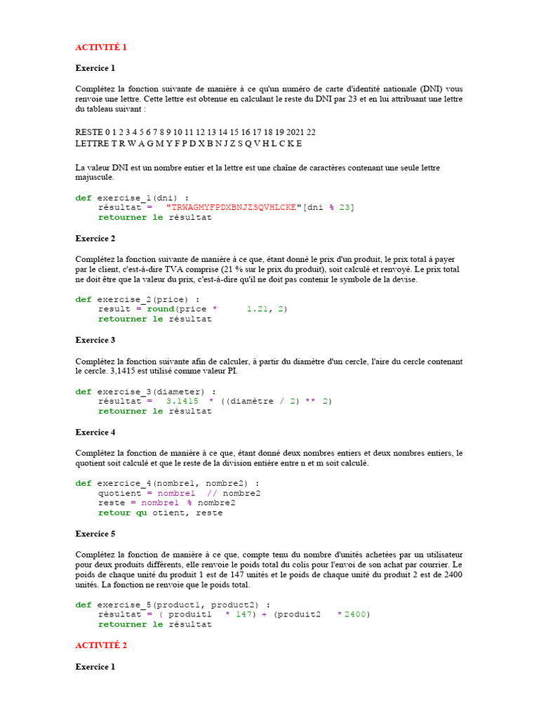 Solutions de Cours Python | PDF | Python (Langage de programmation) | Informatique