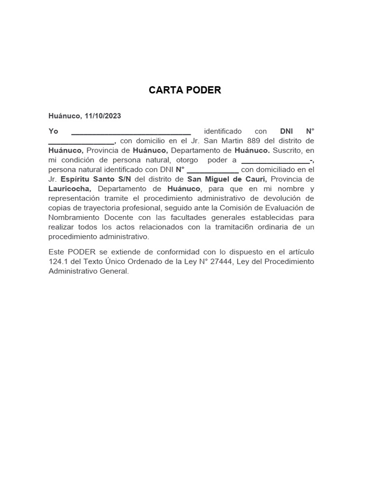 Modelo de Carta Poder | PDF