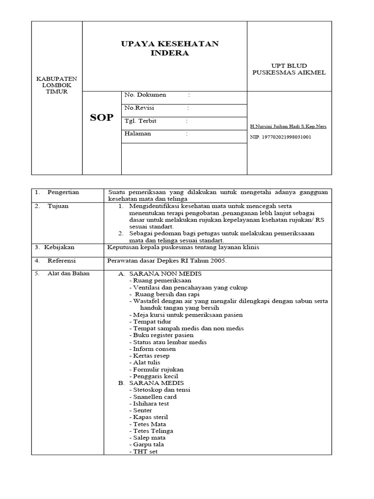 Sop KESEHATAN Indera | PDF