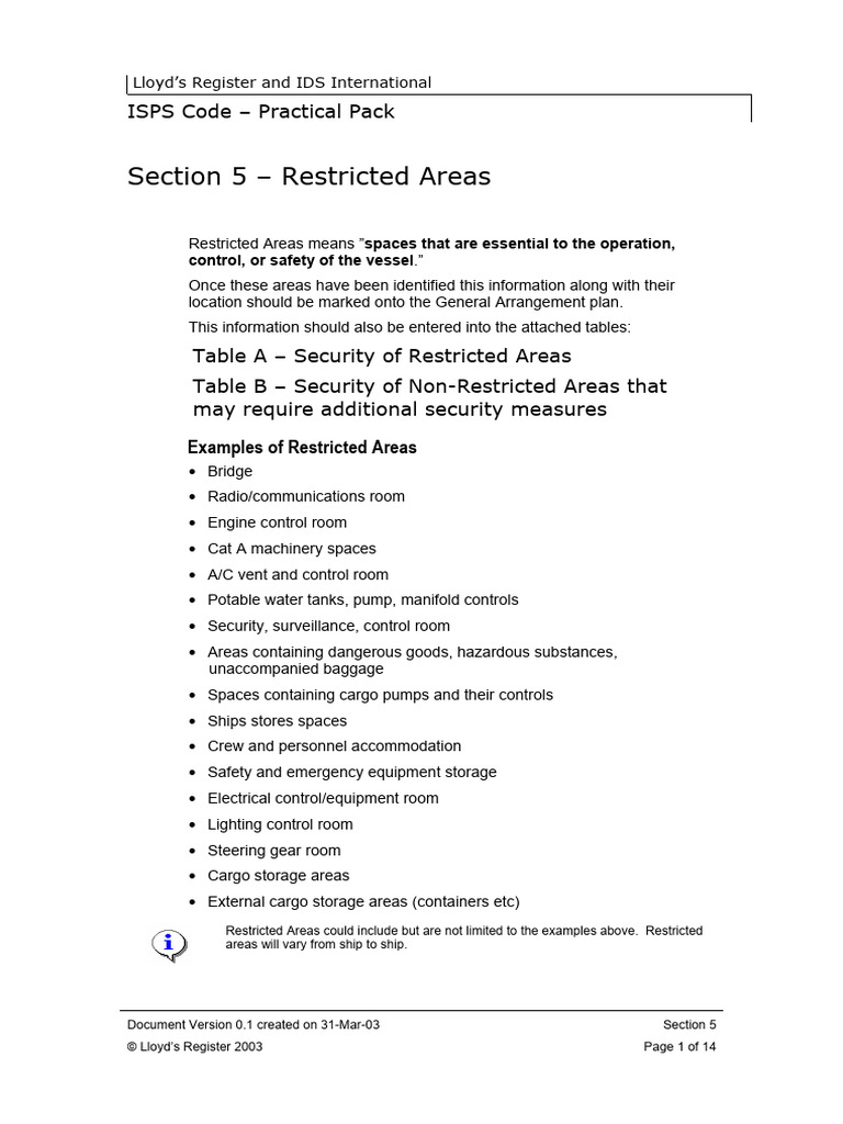 ISPS Code - Section 5 - Restricted Areas | PDF | Dangerous Goods | Ships