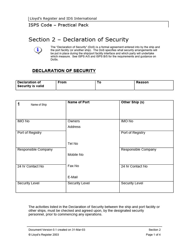 ISPS Code - Section 2 - Declaration of Security | PDF