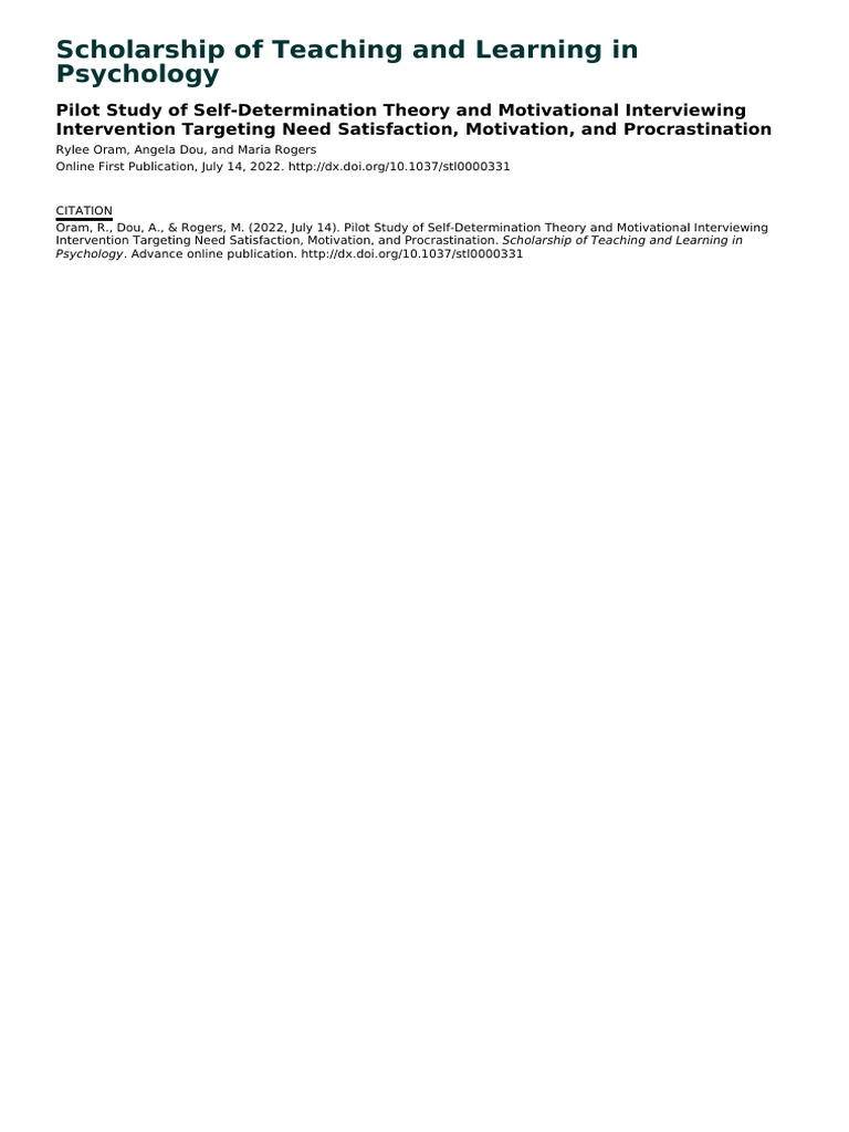Pilot Study of Self-Determination Theory and Motivational Interviewing Intervention Targeting ...