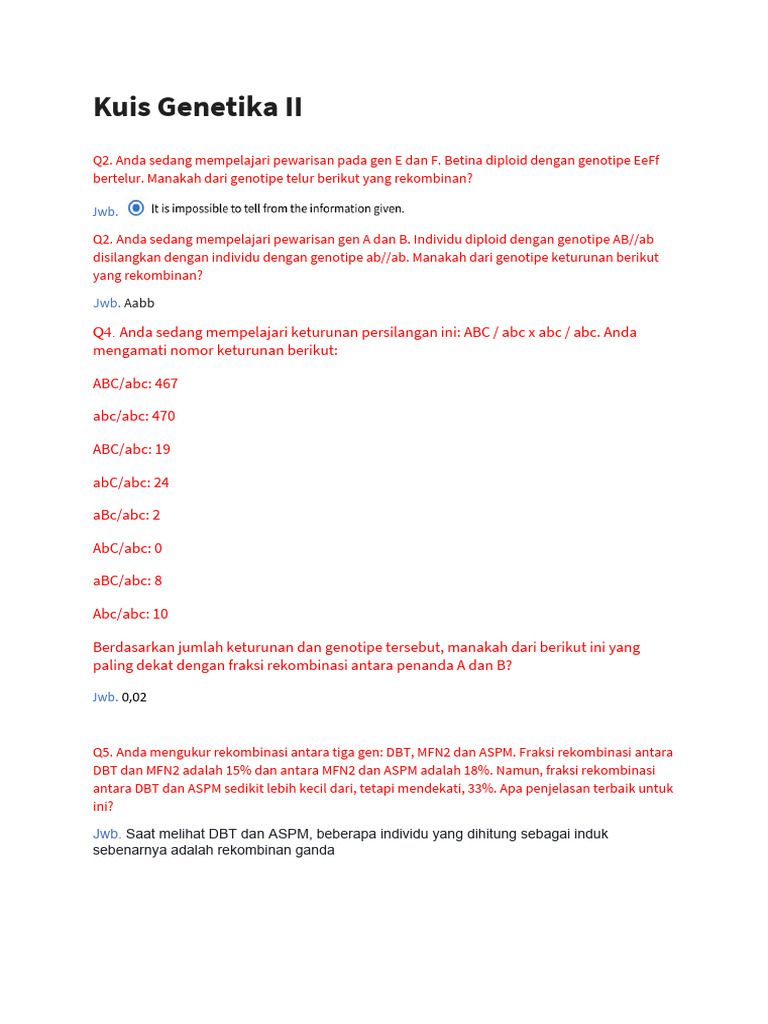 Kuis Genetika II | PDF