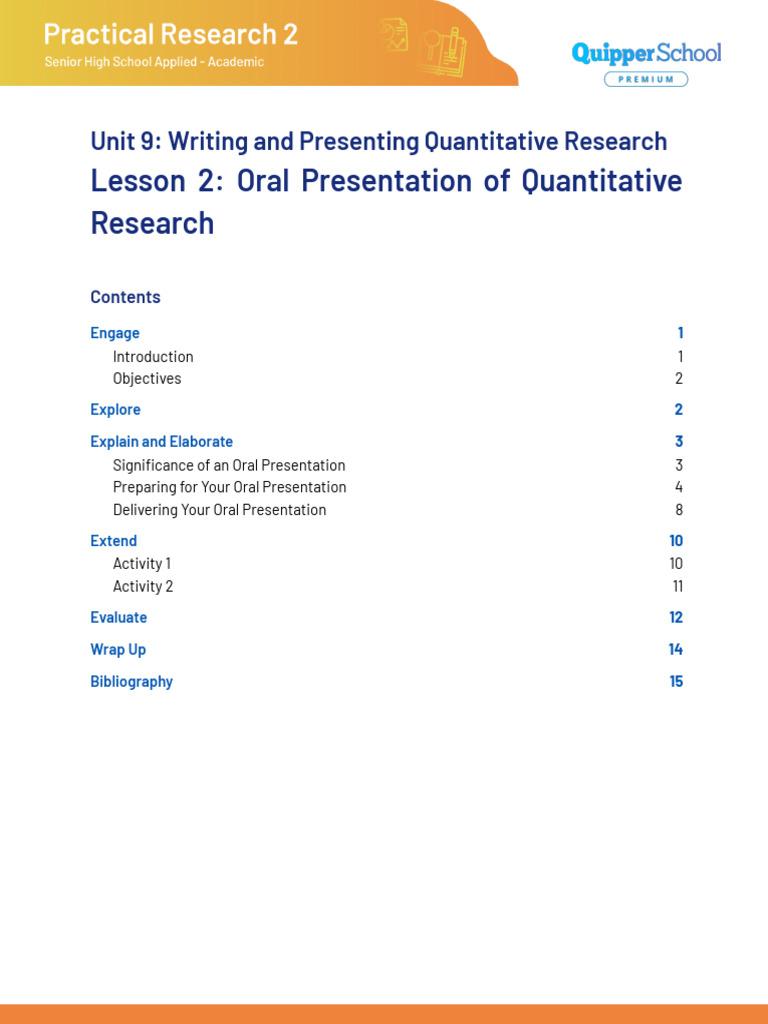 FINAL (SG) - PR 2 11 - 12 UNIT 9 - LESSON 2 - Oral Presentation of Quantitative Research | PDF ...