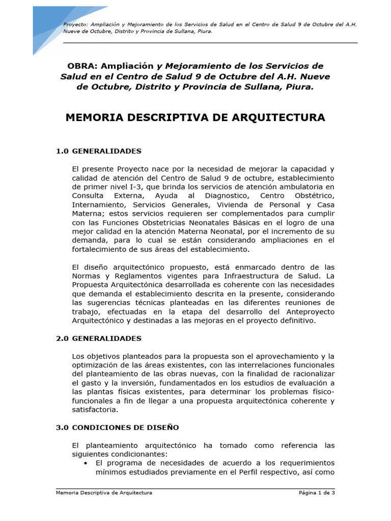 Memoria Descriptiva Arquitectura | PDF