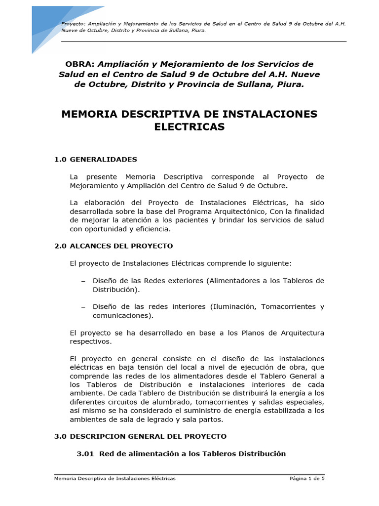 Memoria Descriptiva Instalaciones Electricas | PDF | Ingenieria Eléctrica | Fusible (Eléctrico)