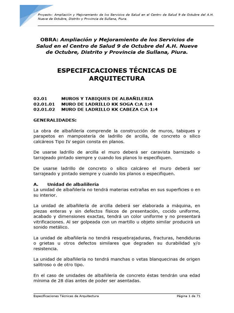 Especificaciones Tecnicas de Arquitectura | PDF