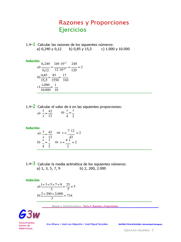 Razones Y Proporciones Resuelto Pdf Matemáticas