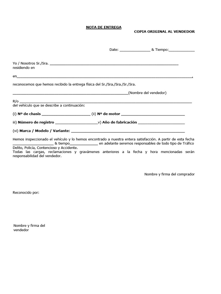NOTA DE ENTREGA.pdf | PDF | Vehículos | Transporte